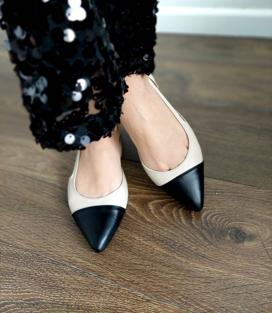 Lederpumps für Damen, Slip-on-Flats, spitze Ballerinas, zweifarbige ...