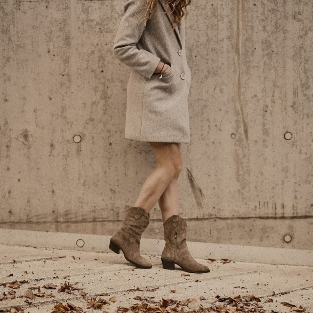 Ladies Suede Cowboy Boots, Ranch Shoes, Small Cowboy Boots, Saddle Rope ...