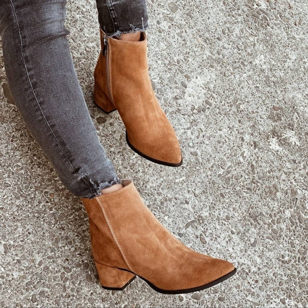 Women's Leather Ankle Boots, Low Ankle Boots, Camel Ankle Boots, Small ...