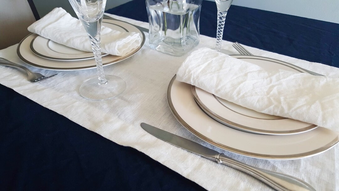 Pure Linen White Table Runner, Custom Size European Linen Table Runner ...
