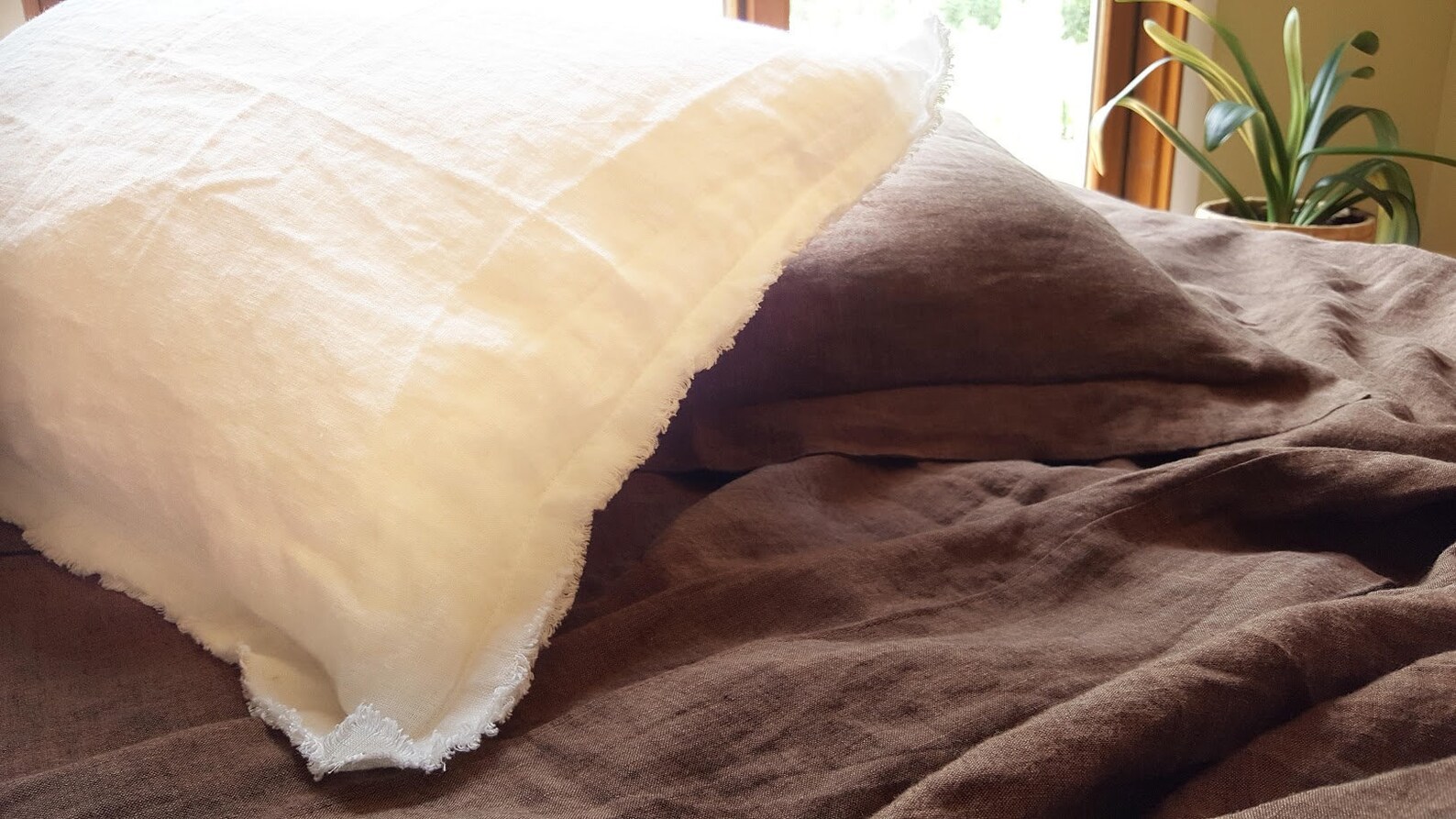 RAW Edge Linen Pillowcase, Natural Linen Pillow Cover With Flange ...
