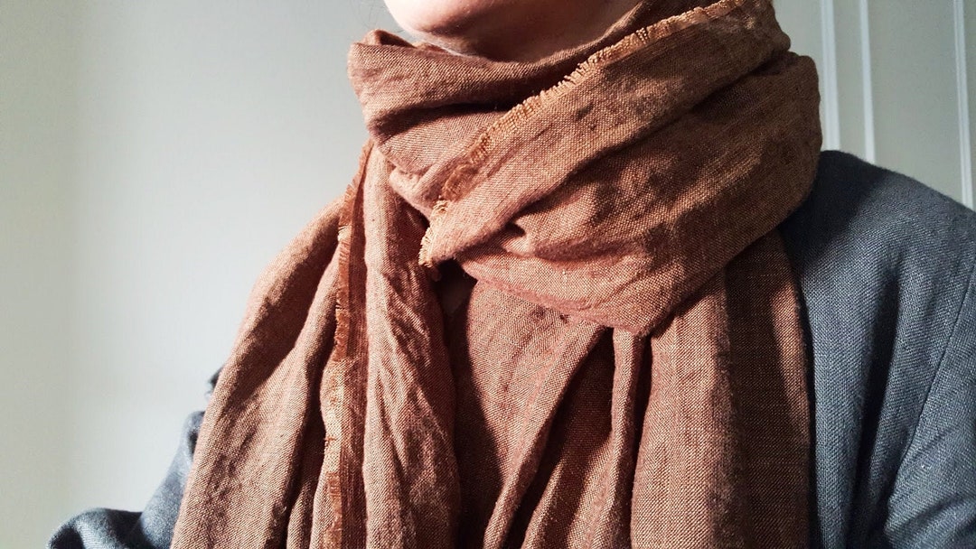 Natural Linen Scarf With Fringe for Women and for Men, Washed Linen ...
