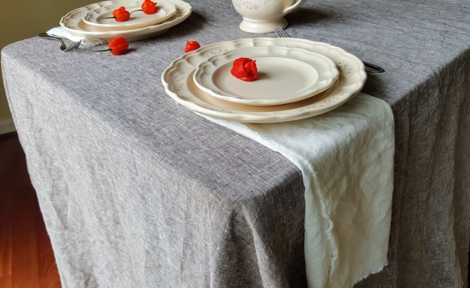 Linen Tablecloth With Mitered Corners, Custom Size Natural Tablecloth ...