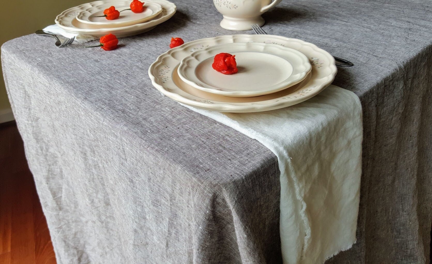 Linen Tablecloth With Mitered Corners, Custom Size Natural Tablecloth ...