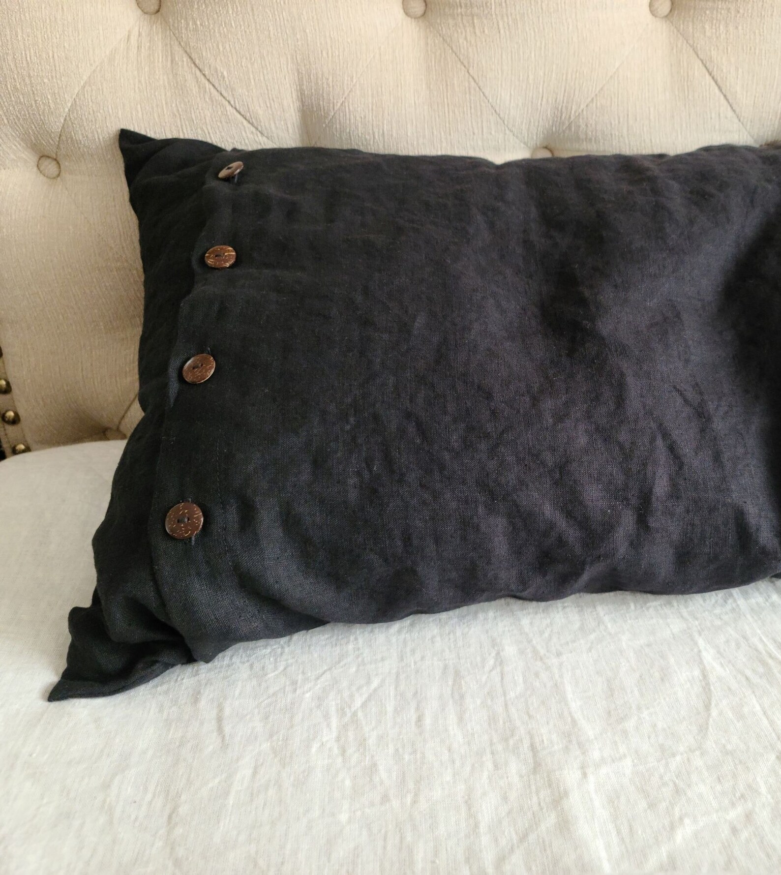 Linen Euro Sham With Buttons, Linen Euro Pillow Cover 26x26 or 24x24 ...