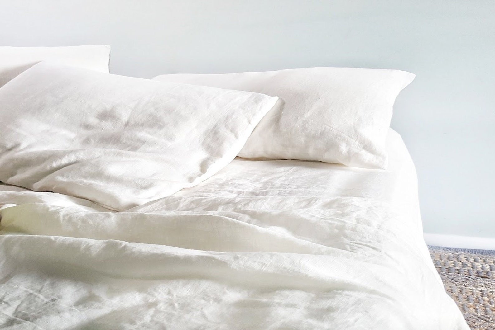 Natural Linen Bed Sheet Set in Warm White, Custom Eco-friendly Washed ...