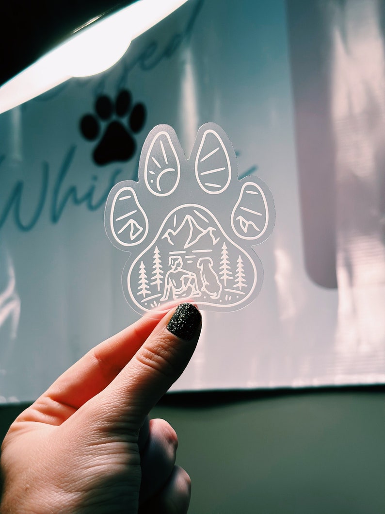 Clear Vinyl Dog Paw Print Sticker, Clear and White Dog Adventure ...