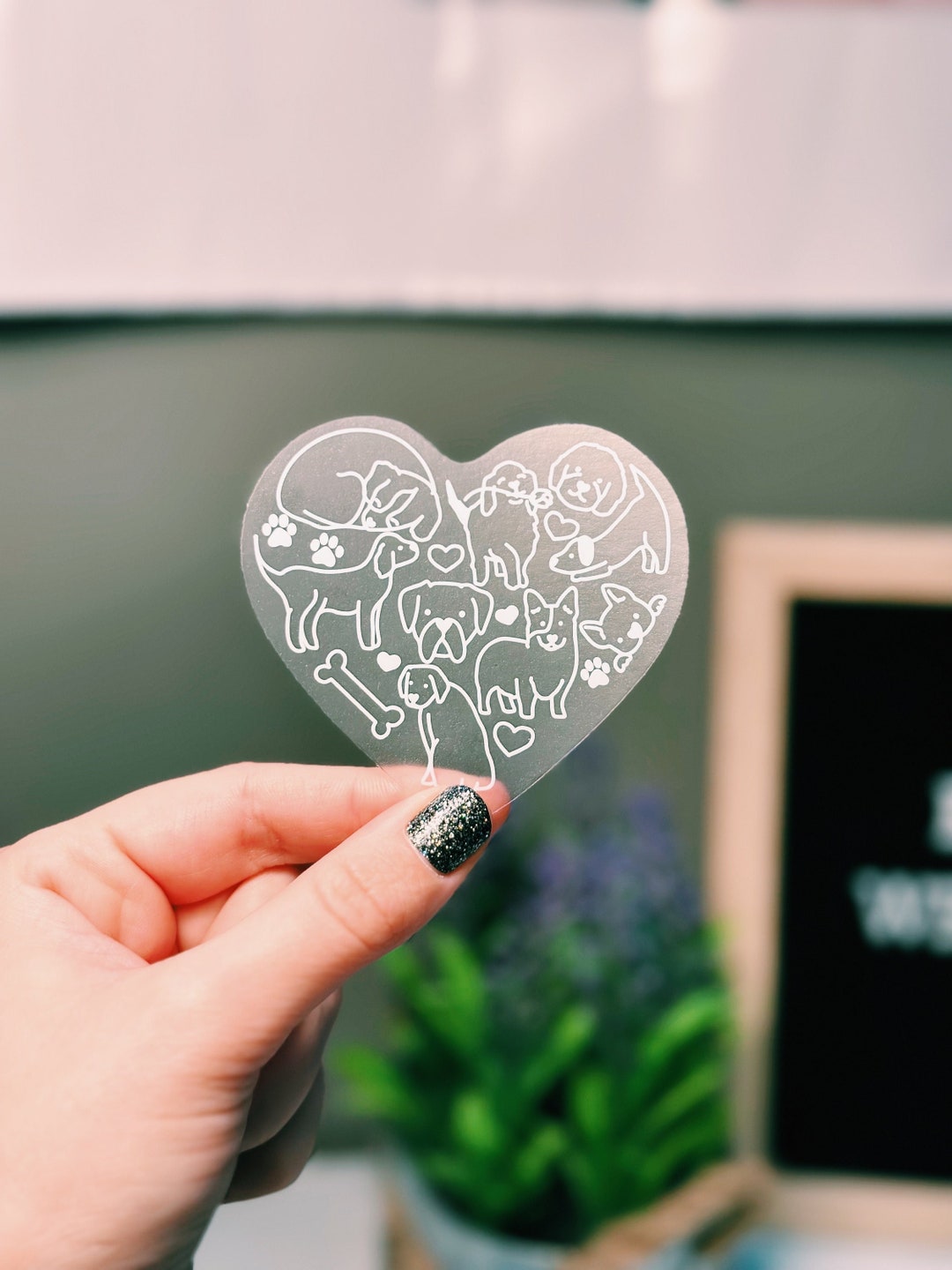 Clear and White Dog Hearts Sticker Dogs in Heart Sticker Transparent ...