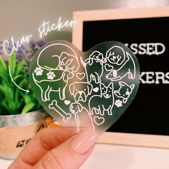 Clear and White Dog Hearts Sticker Dogs in Heart Sticker - Etsy