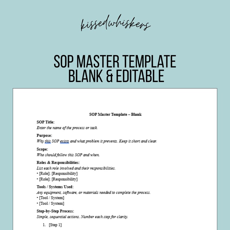 Standard Operating Procedure Template Pack – Editable SOP Master ...
