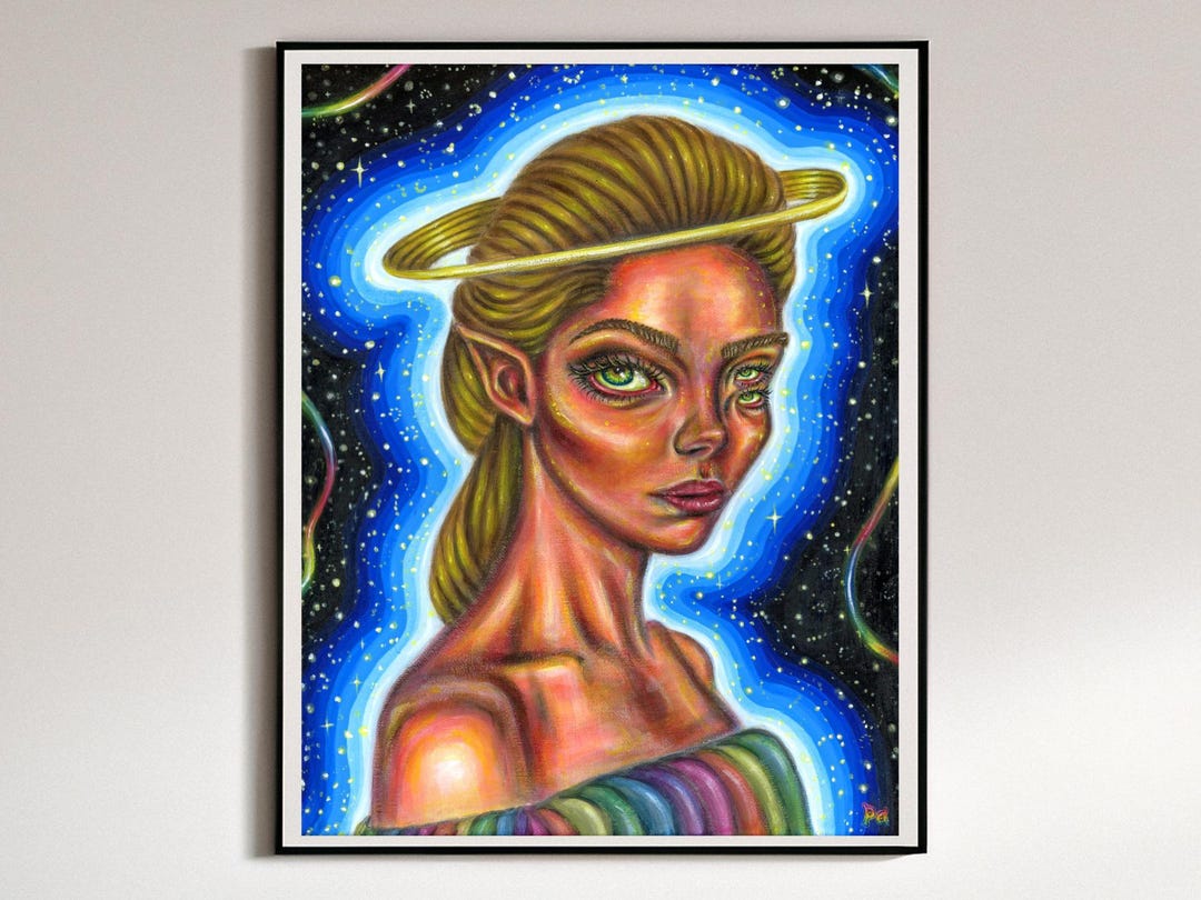 Art Print of "shani"- Wall Art of Psychedelic Trippy Saturn Space Alien ...
