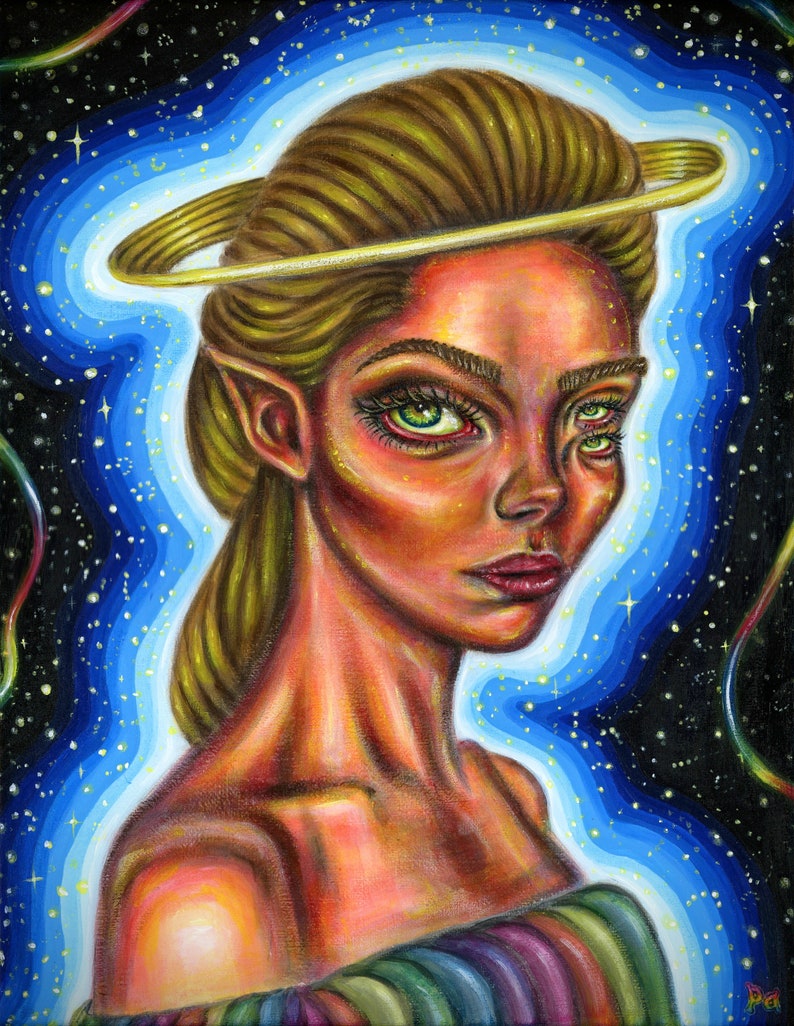Art Print of "shani"- Wall Art of Psychedelic Trippy Saturn Space Alien ...