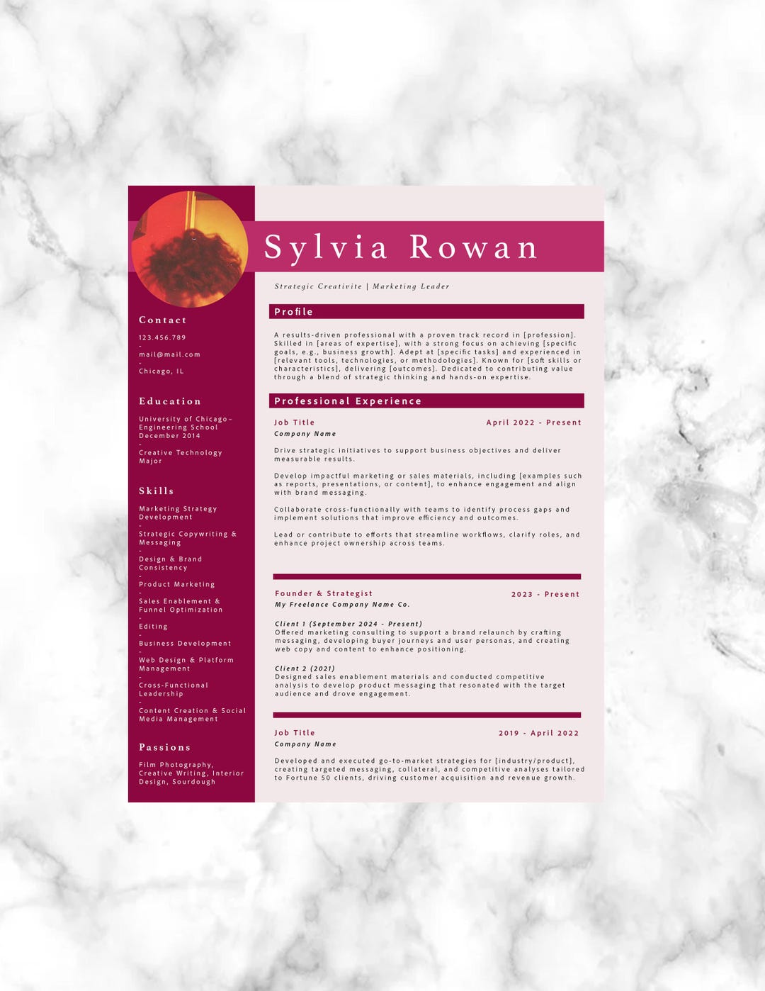 Creative Field Artistic Resume - Etsy