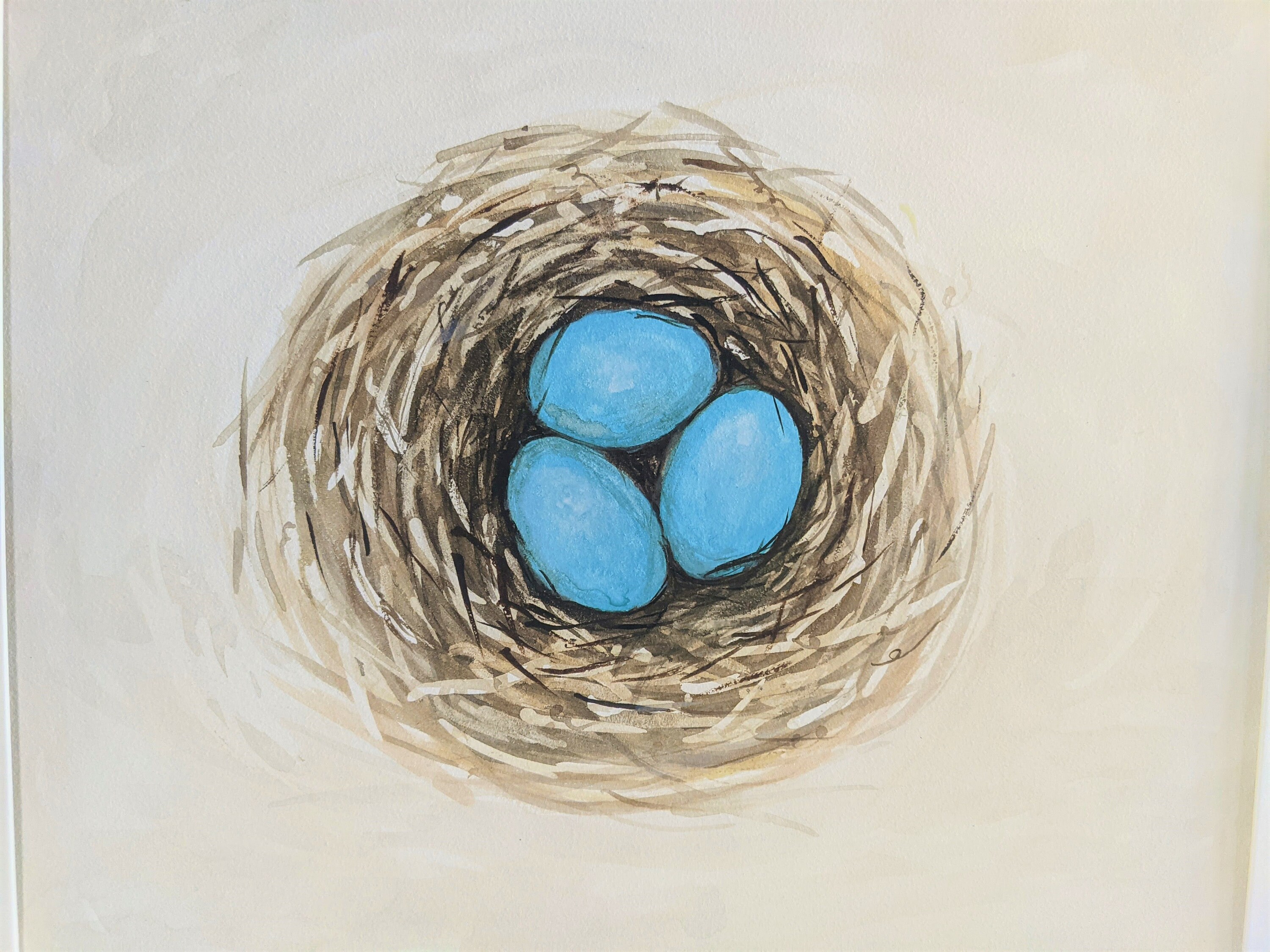 Art & Collectibles Watercolor Framed wall art Robins nest Bird nest ...