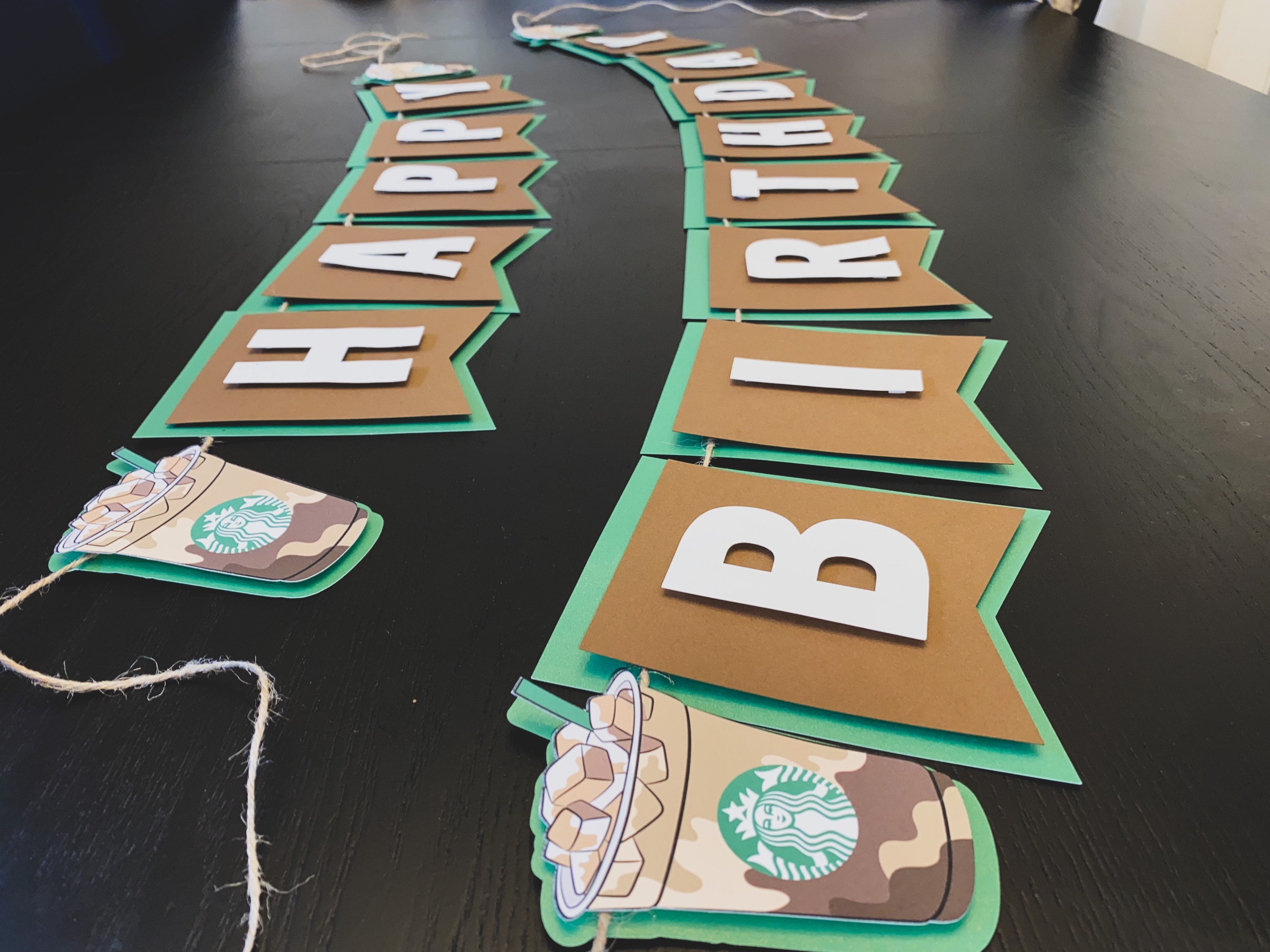 Starbucks Theme Happy Birthday Banner With Iced Coffee, Birthday Banner ...