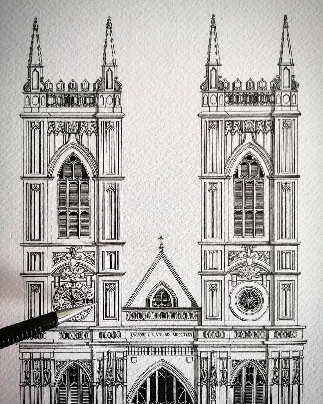 Westminster Abbey, London - Architecture Drawing - High Quality Print ...