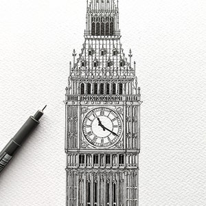 Big Ben Art Print – Architectural Drawing on Giclée Paper - Etsy