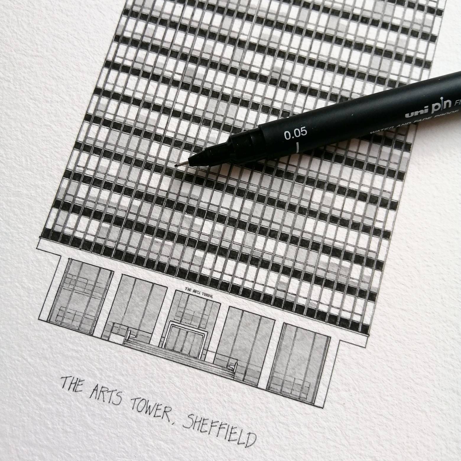 The Arts Tower, Sheffield - Architecture Drawing - High Quality Print ...