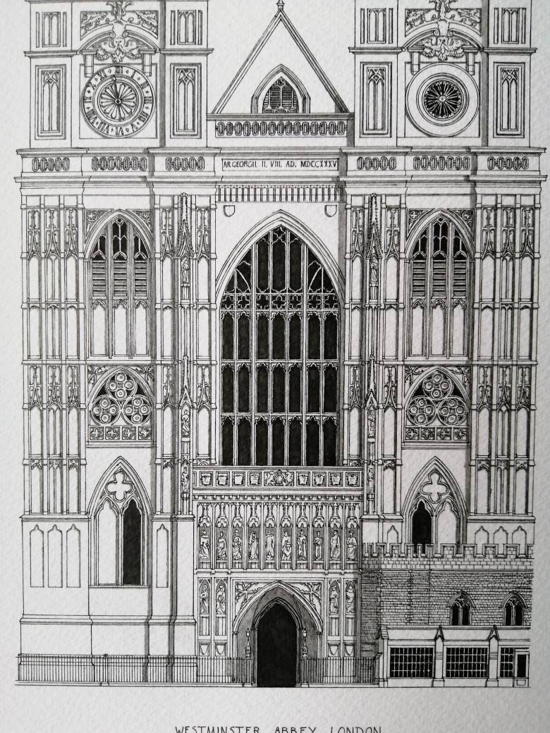 Westminster Abbey London Architecture Drawing High - Etsy