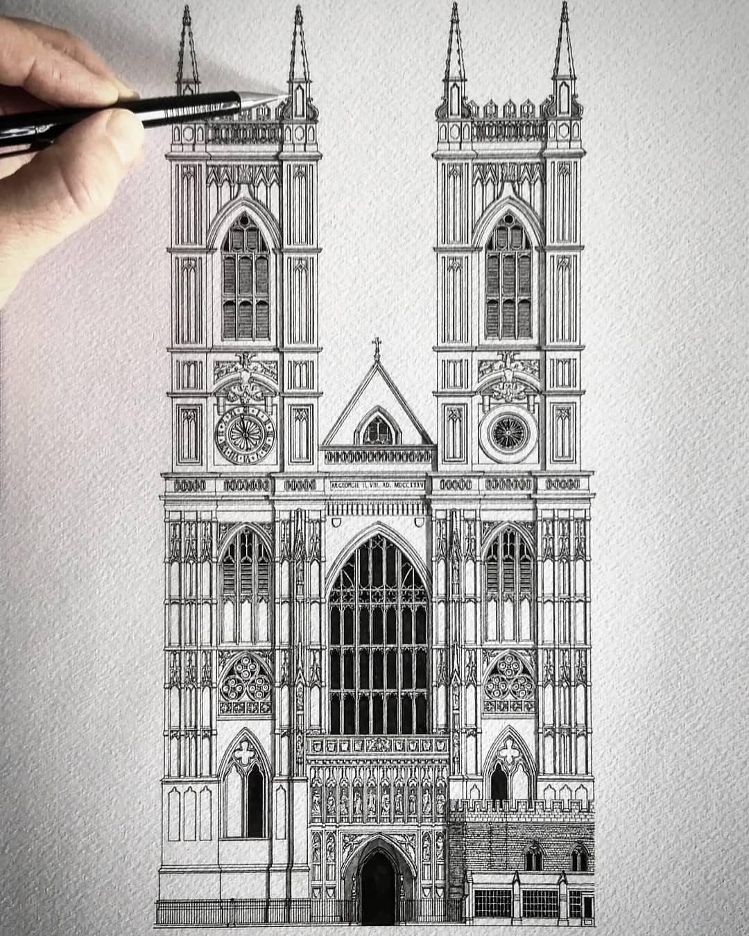 Westminster Abbey, London Architecture Drawing High Quality Print ...