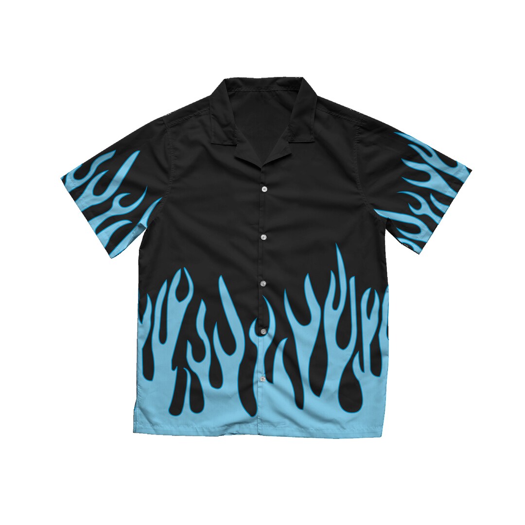 Blue Flame Hawaiian Shirt in Black - Etsy