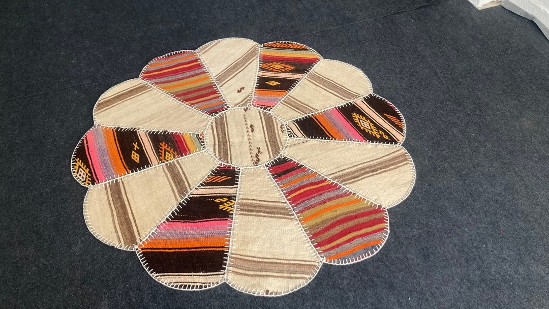 52”52 Inç, Turkish Round Rug, Vintage Round Rug, Anatolia Circle Home ...