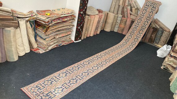 1.7 18.3 Ft Blue Extra Long Narrow Runner Rugvintage Long - Etsy