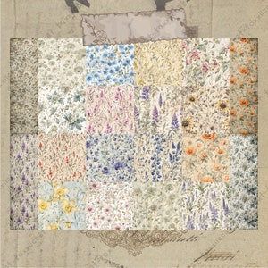 Vintage Floral Paper Bundle, Wild Flower Watercolor Seamless Pattern ...