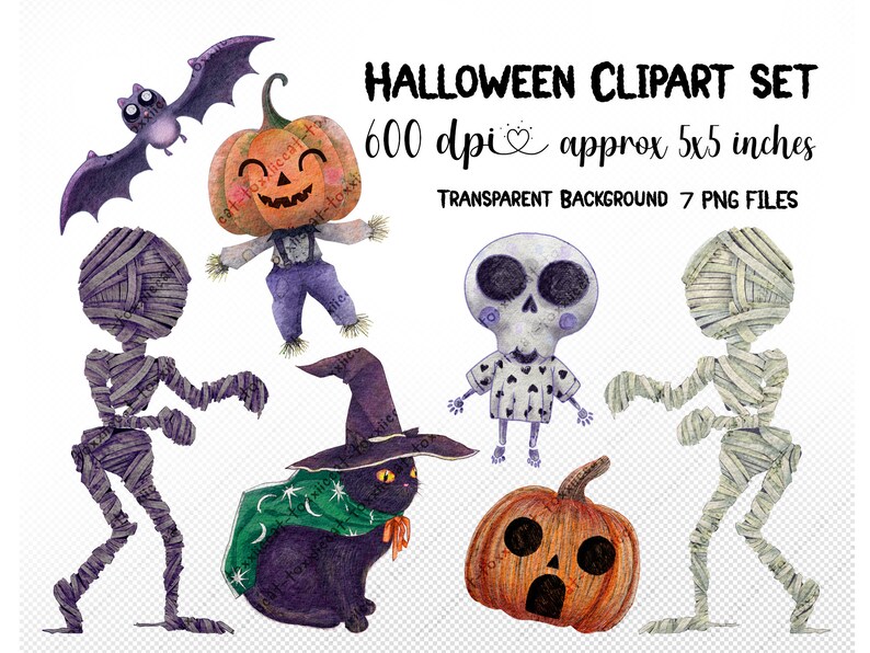Halloween Watercolor Clipart. Mummy Clipart Jack O Lantern - Etsy