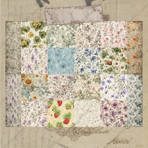 Vintage Floral Paper Bundle, Wild Flower Watercolor Seamless Pattern ...