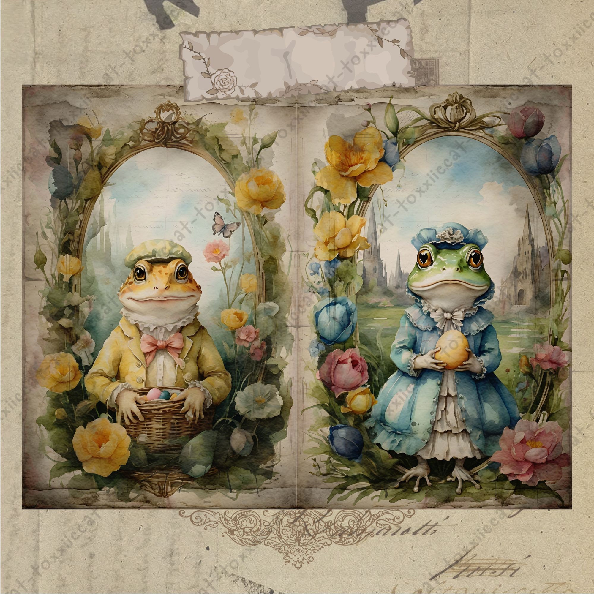 Vintage Frog Digital Paper, Printable Frog Toad Pages, Dressed Animal ...