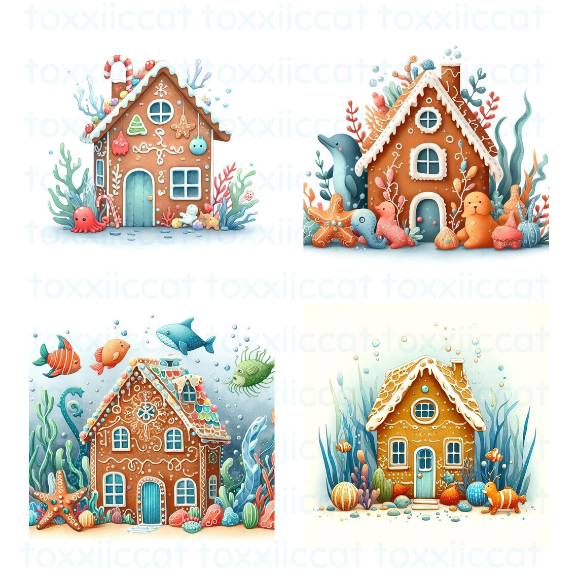 30 Gingerbread House Clipart Watercolor Underwater - Etsy