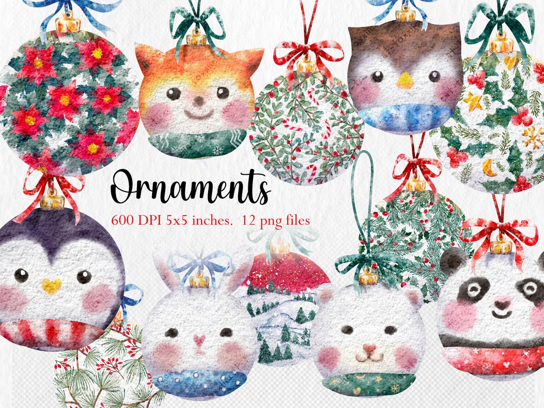 Holiday Christmas Animal Watercolor Clipart, Cute Animals Watercolor ...