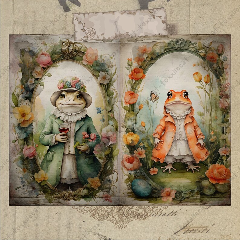 Vintage Frog Digital Paper, Printable Frog Toad Pages, Dressed Animal ...