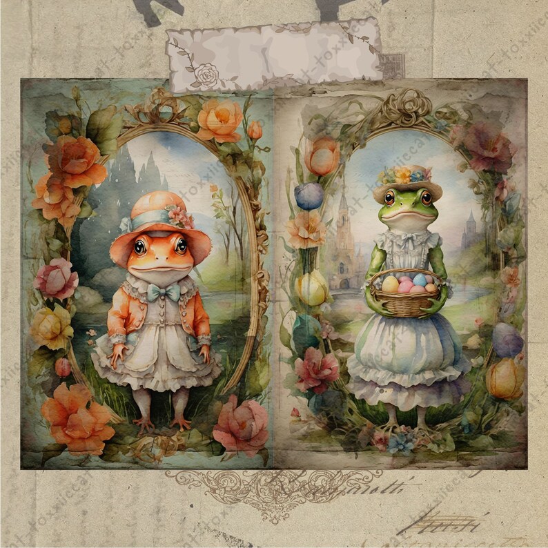 Vintage Frog Digital Paper, Printable Frog Toad Pages, Dressed Animal ...