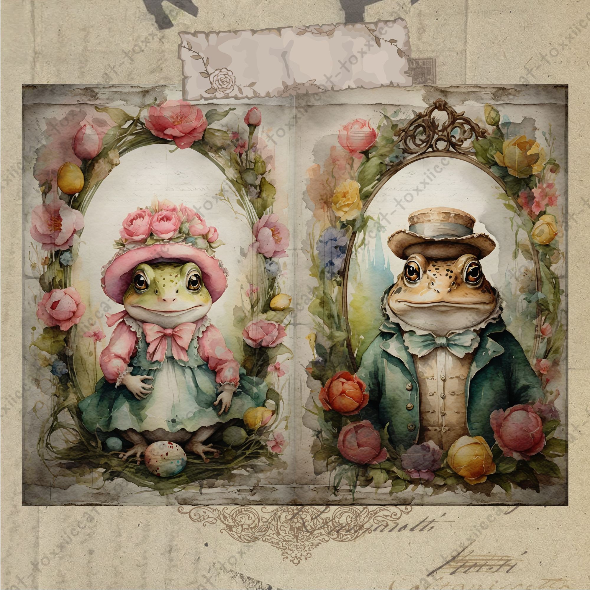 Vintage Frog Digital Paper, Printable Frog Toad Pages, Dressed Animal ...