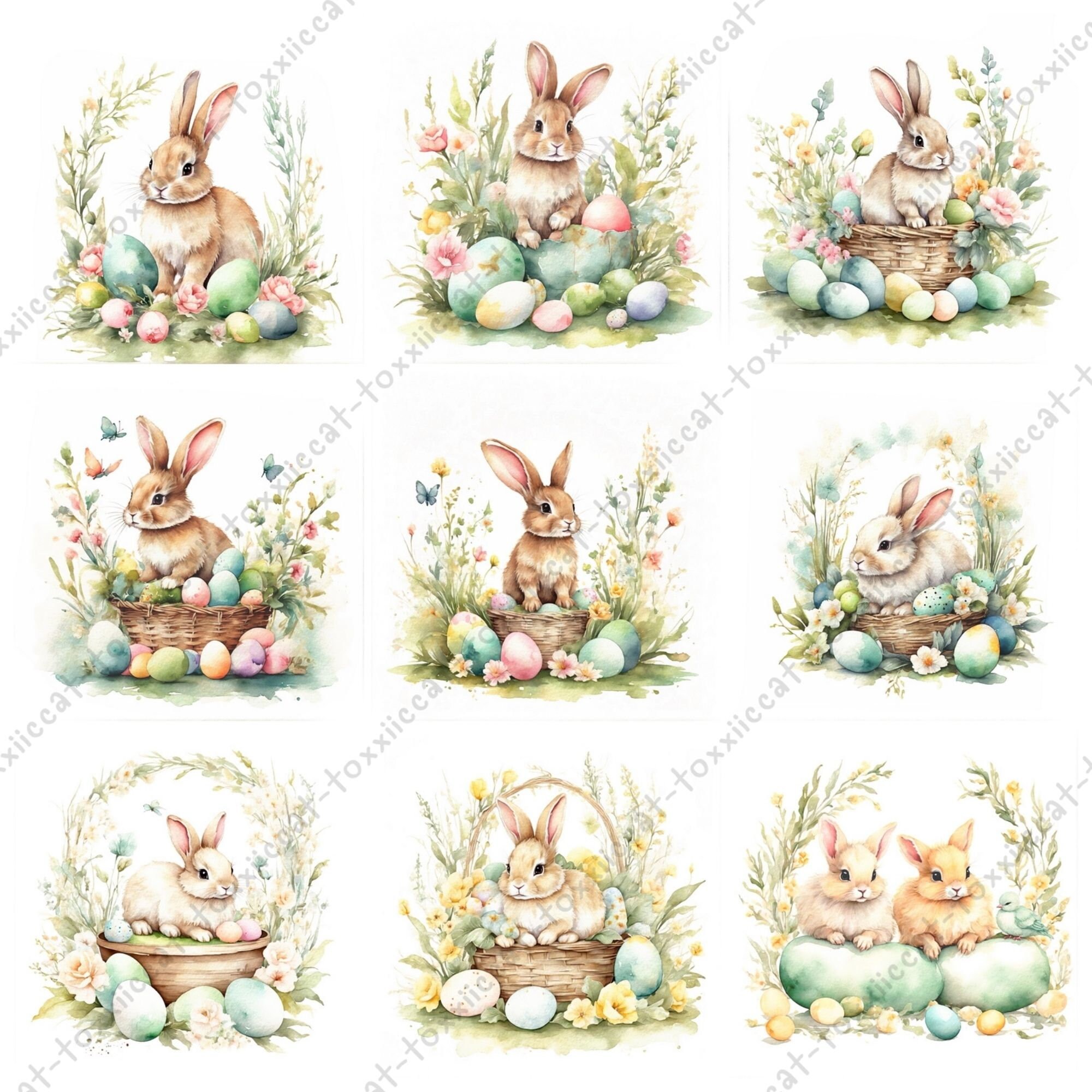 Bunny Clipart, Vintage Spring Clipart, Bunny Floral Clipart, Easter ...