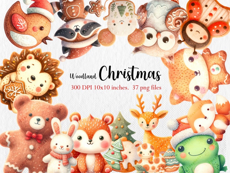 Woodland Animals Clipart, Christmas Watercolor Animals, Watercolor PNG ...