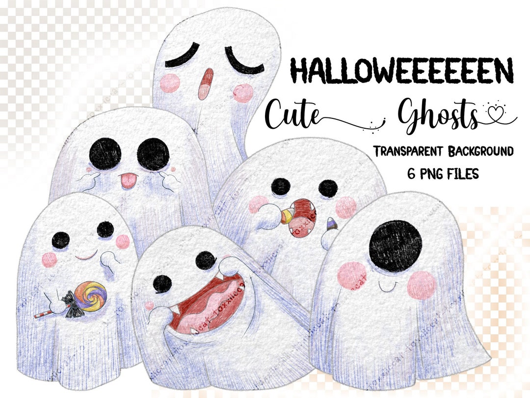 Cute Ghosts Clipart - Halloween Ghost Png 600 Dpi - Hand Drawn Painting ...