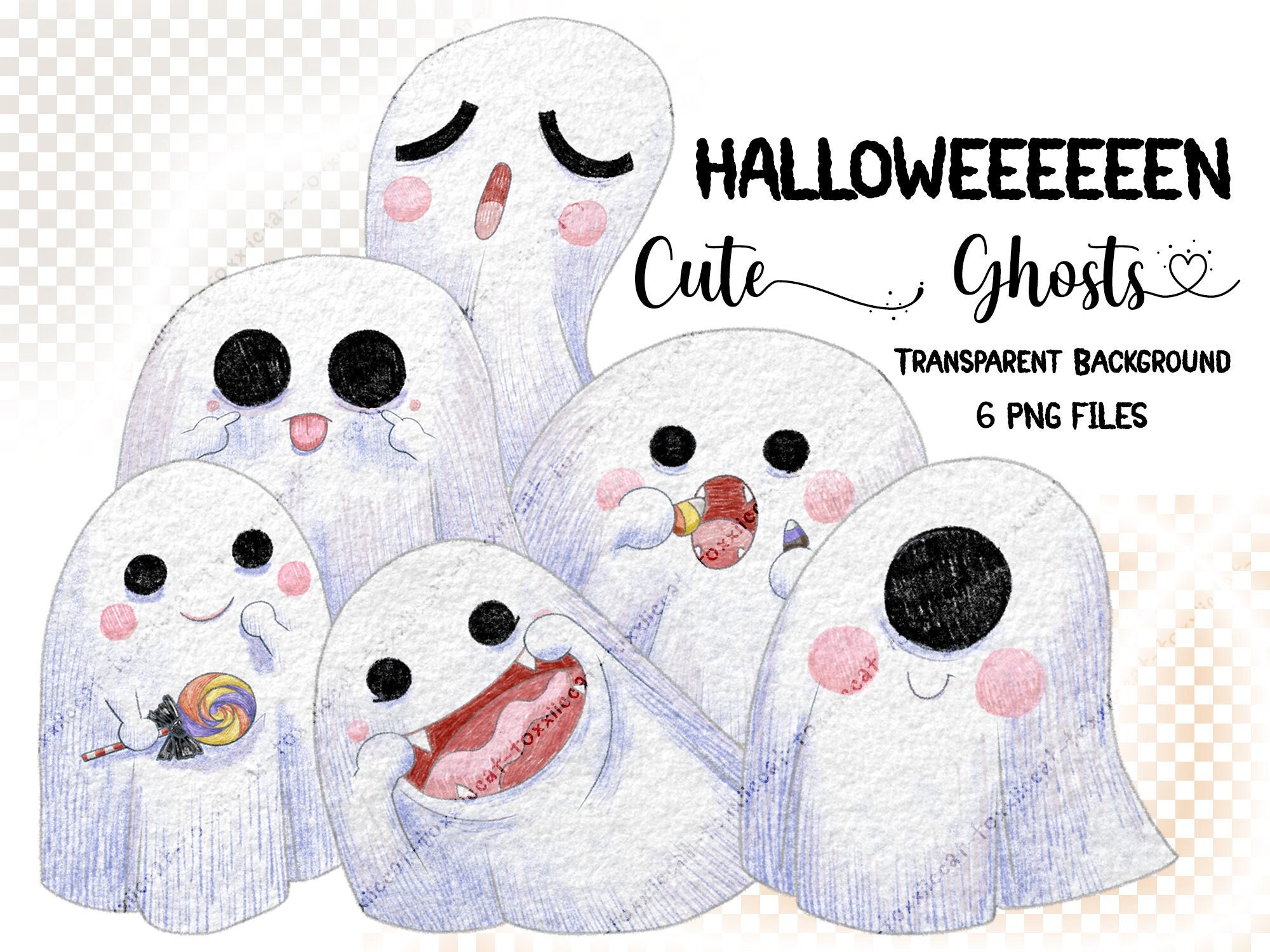 Cute Ghosts Clipart Halloween Ghost Png 600 Dpi Hand Drawn - Etsy
