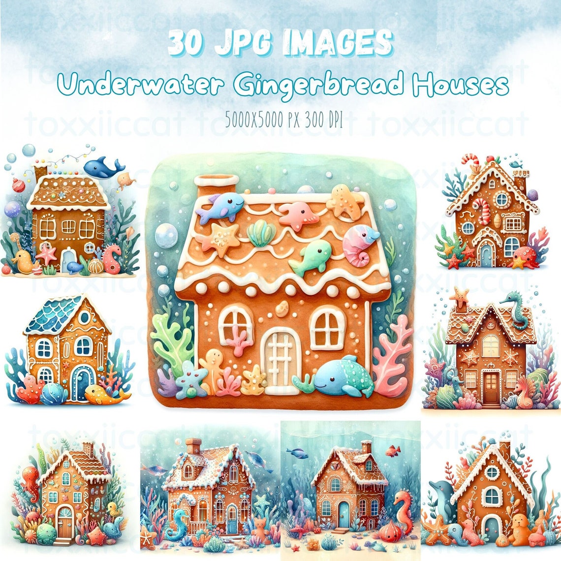 30 Gingerbread House Clipart Watercolor Underwater - Etsy