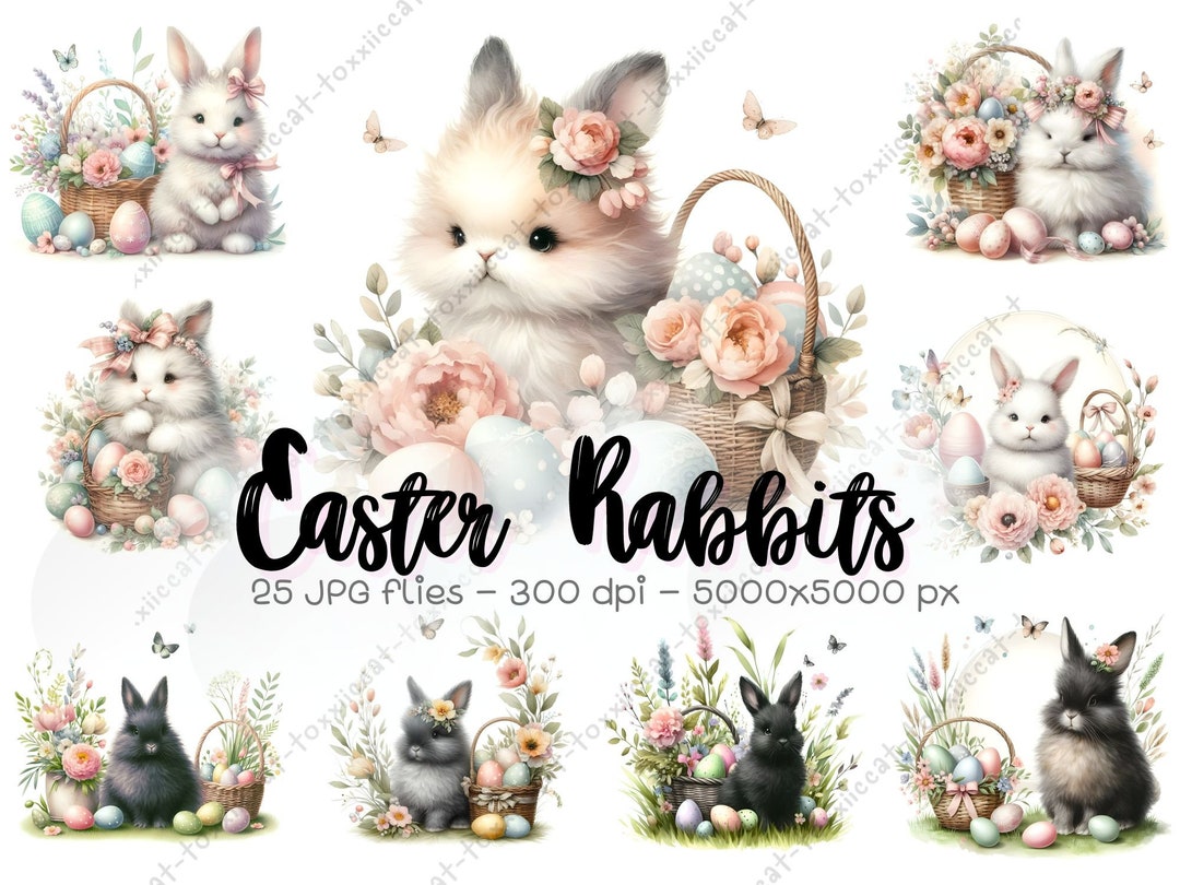 Easter Rabbit Clipart, Easter Bunny Clipart, JPG Spring Clipart ...