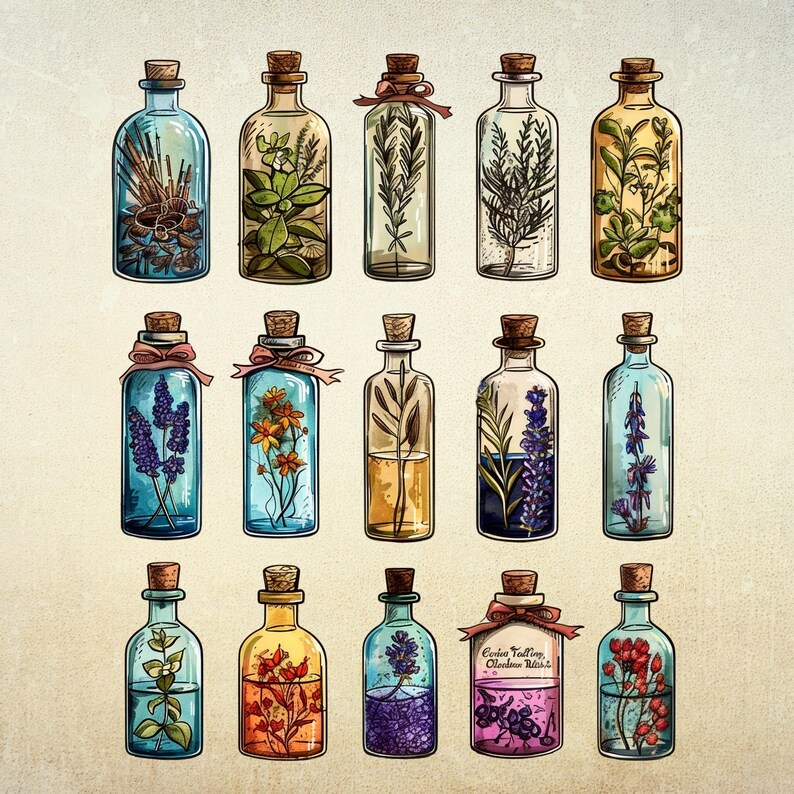 BOTANICAL REMEDIES BOTTLES| Apothecary Bottle Clipart | Vintage ...