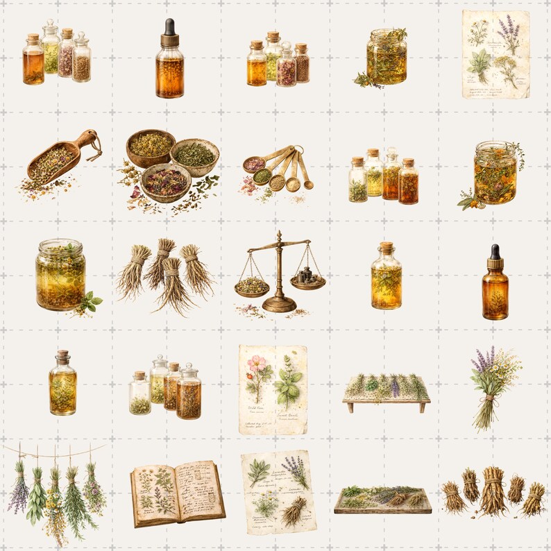Vintage Apothecary Clipart Bundle: Herbalist's Toolkit, Botanical ...