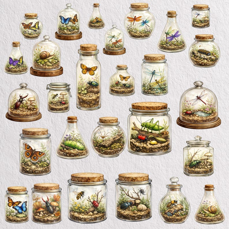 Victorian Specimen Jars Clipart, Watercolor Natural History Terrariums ...