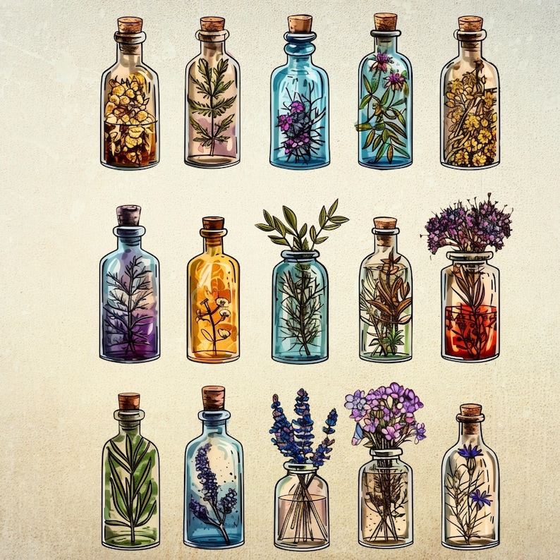 BOTANICAL REMEDIES BOTTLES| Apothecary Bottle Clipart | Vintage ...