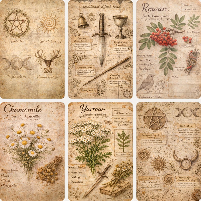 25 Victorian Botanical Grimoire Pages, Beltane Pagan Sabbat Journal (A5 ...