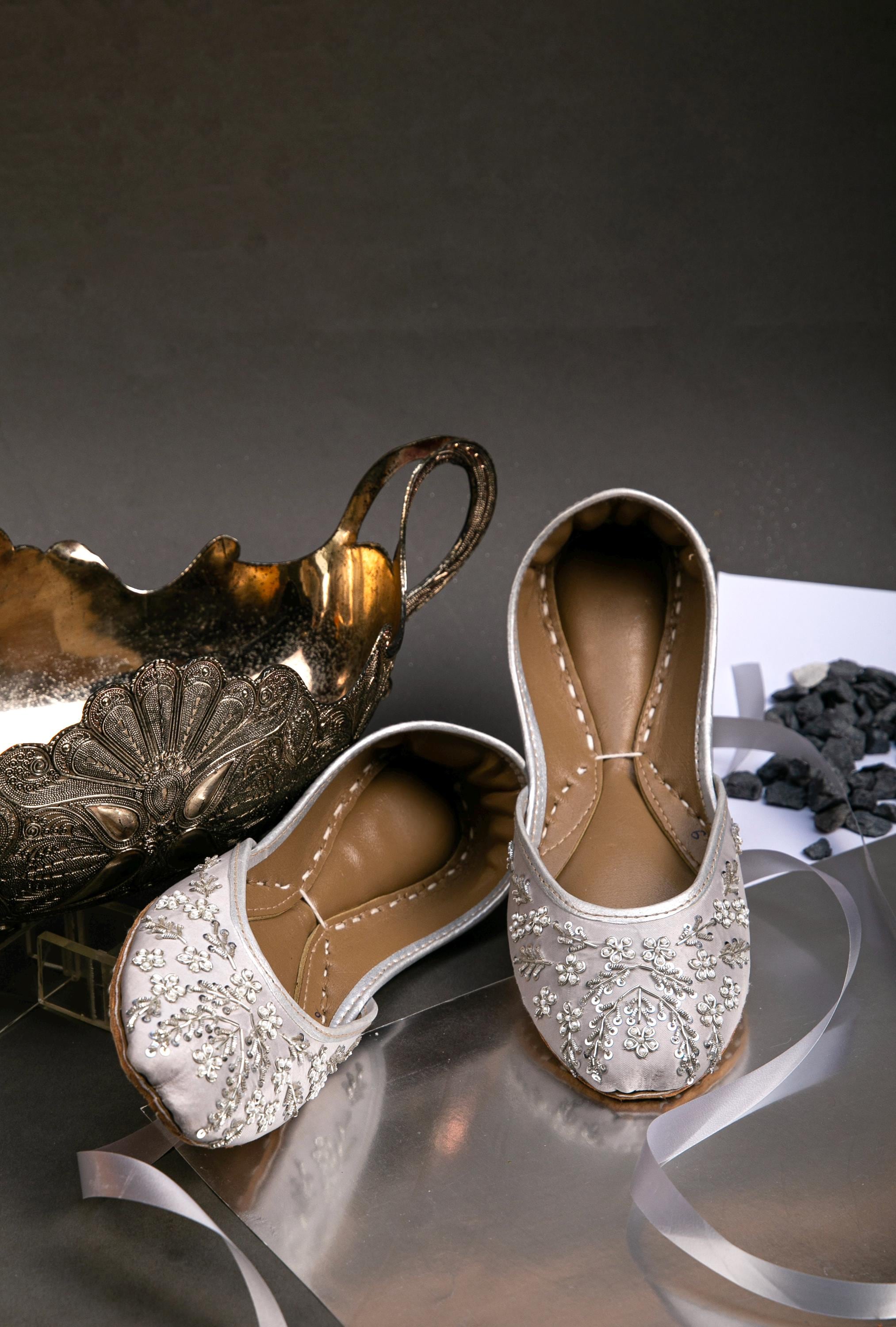 Pearl & Silver Wedding Flats: Bedazzled Bridal Jutti Mojari - Etsy