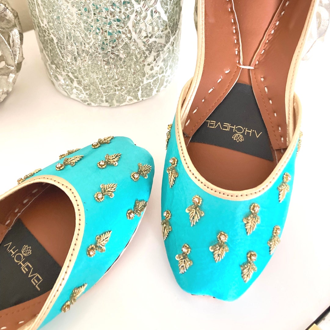 Arctic Turquoise - Handmade Embellished Blue Women Flat Shoes Ballet ...