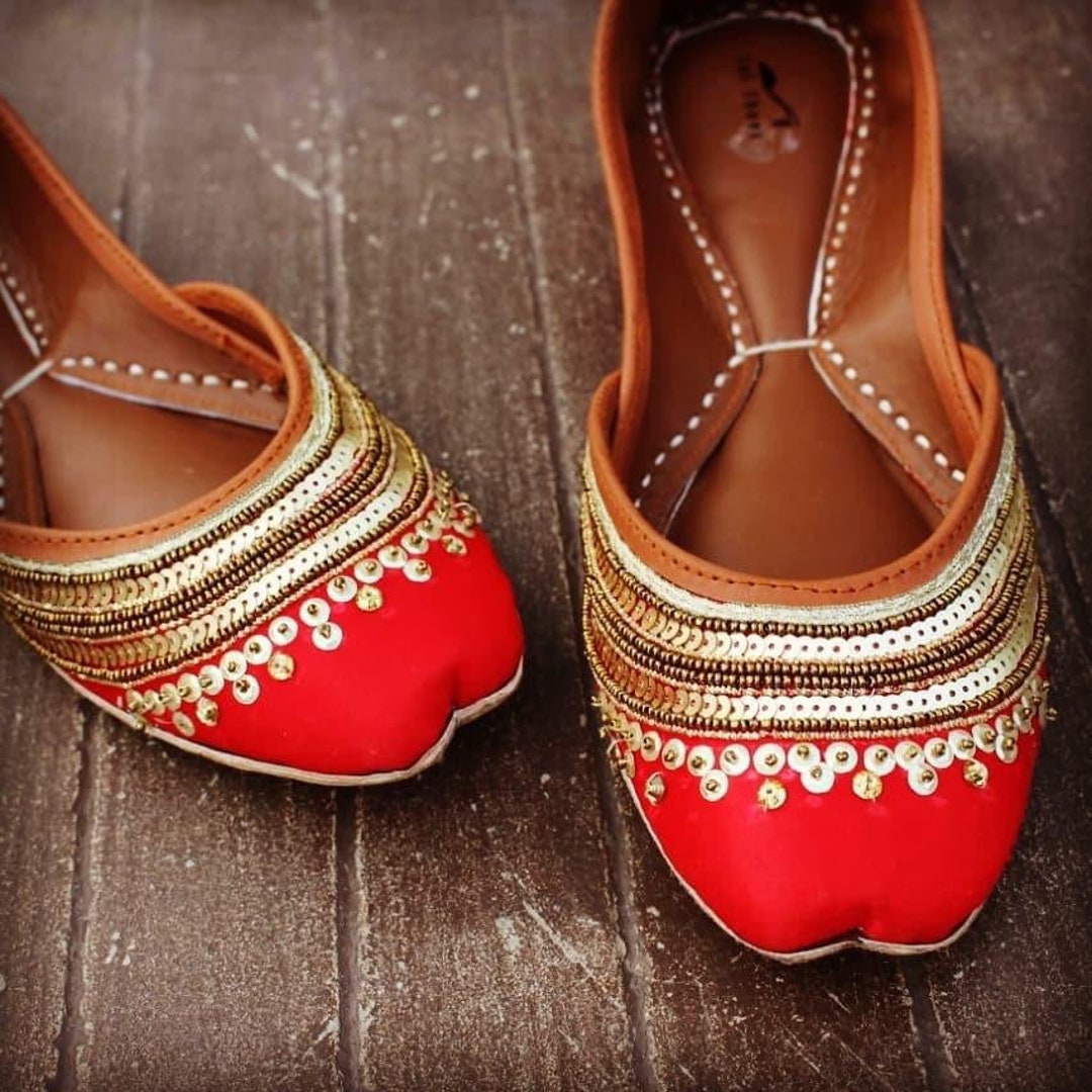 Sequined Shimmer Red Wedding Shoes Red Ballet Flats Red Mojari Red ...